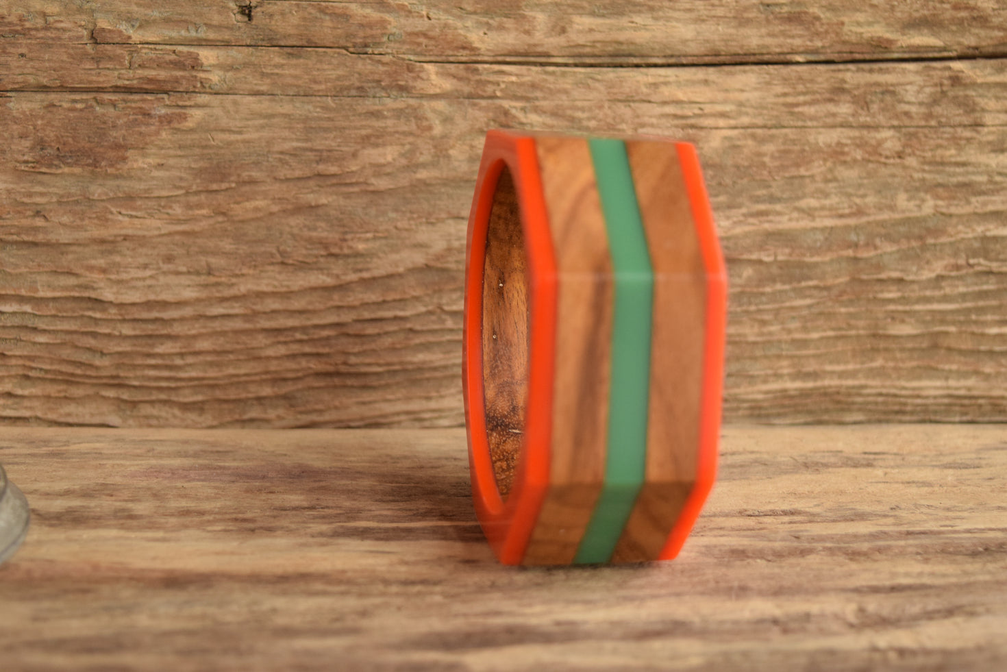 Orange, Teal & Wood Octagon Bangle – YournNonce